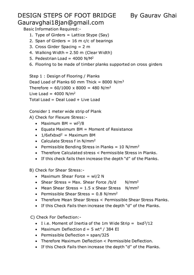 Design steps of foot bridge , stringer and cross girder | DOCX