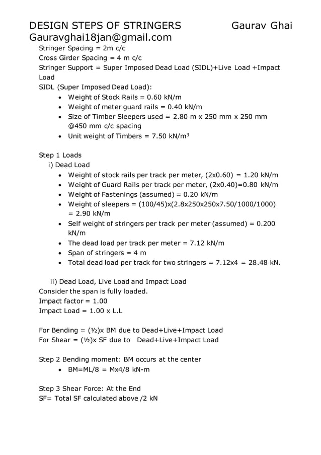 Design steps of foot bridge , stringer and cross girder | DOCX