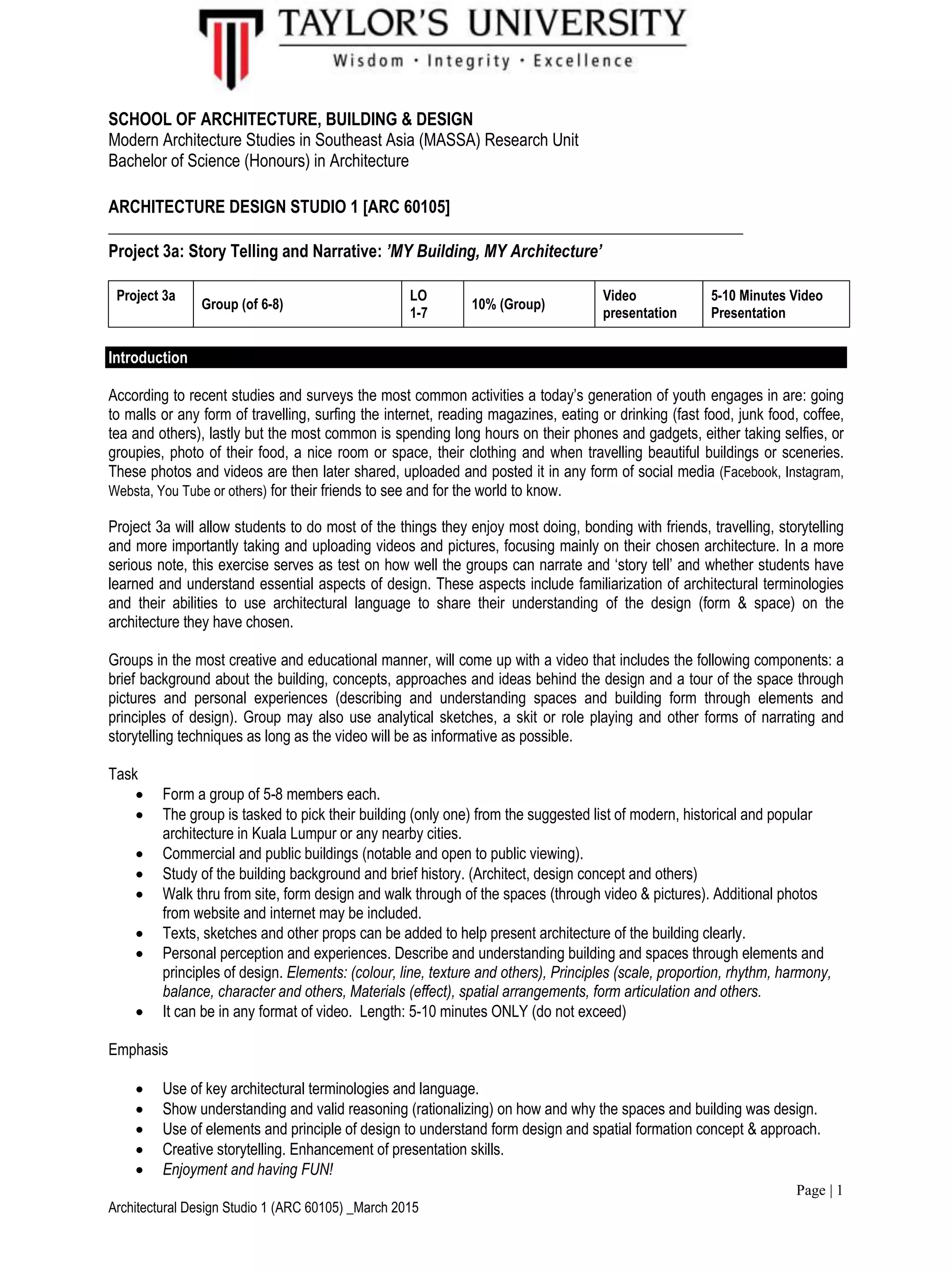 Design studio 1 project 3a brief march 2015_updated | PDF