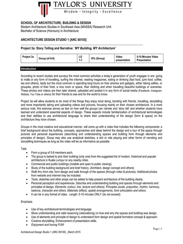 Design studio 1 project 3a brief march 2015_updated | PDF