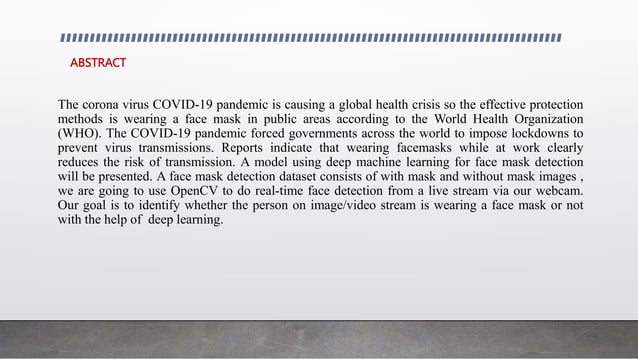 COVID-19 Face Mask Detection System Using Deep Learning" | PPT