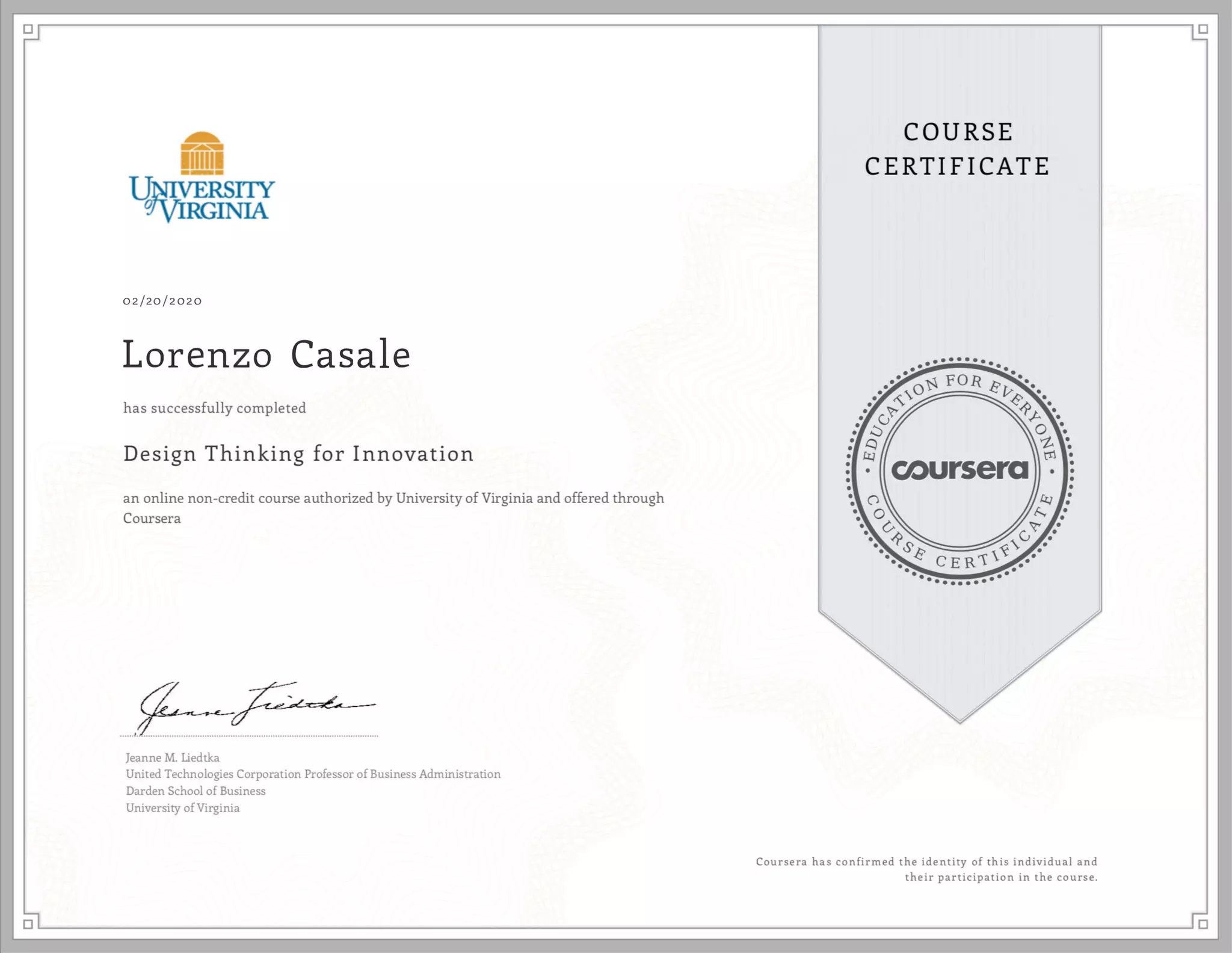 Design Thinking for Innovation Certificate | PPT