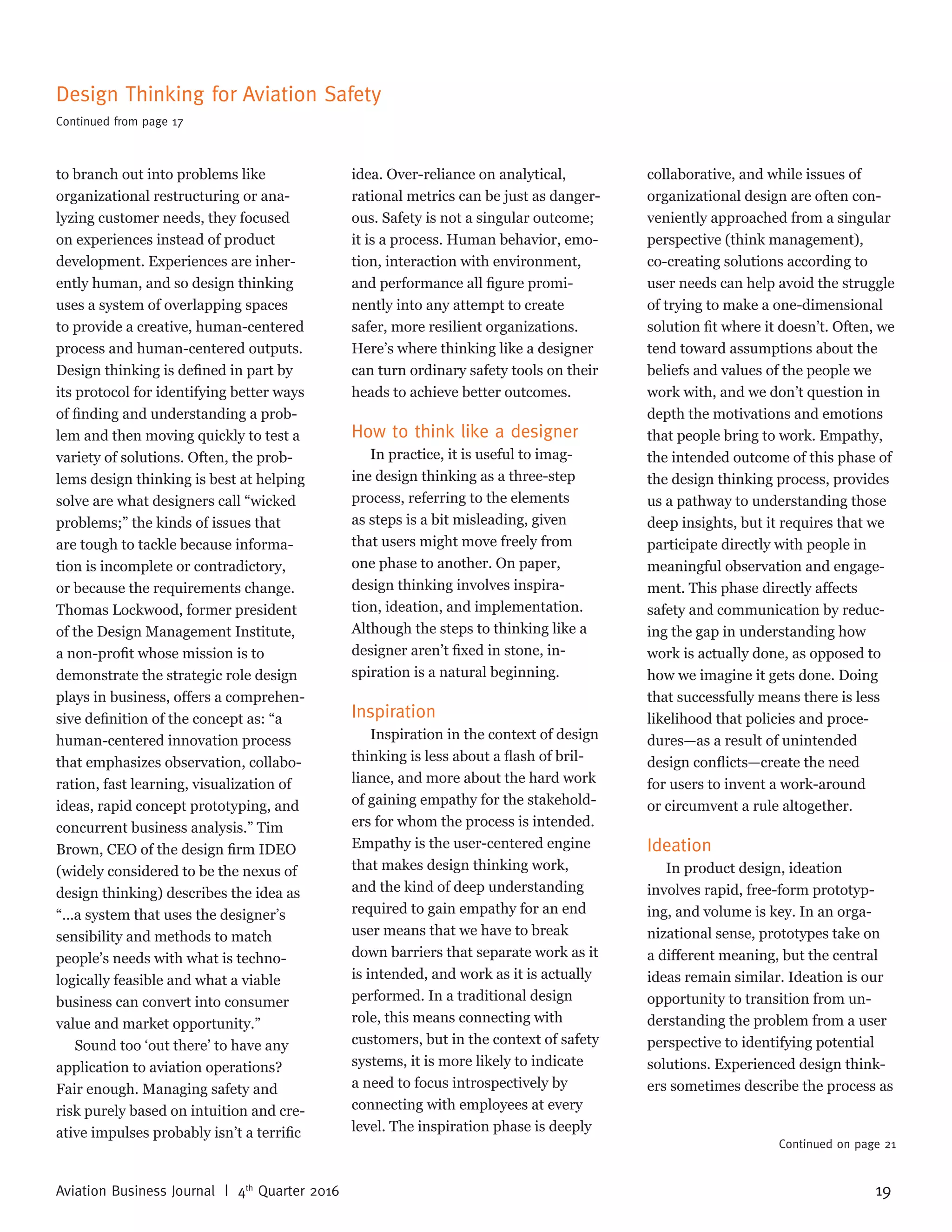 Design Thinking for Aviation Safety by Dr. Benjamin Goodheart | PDF