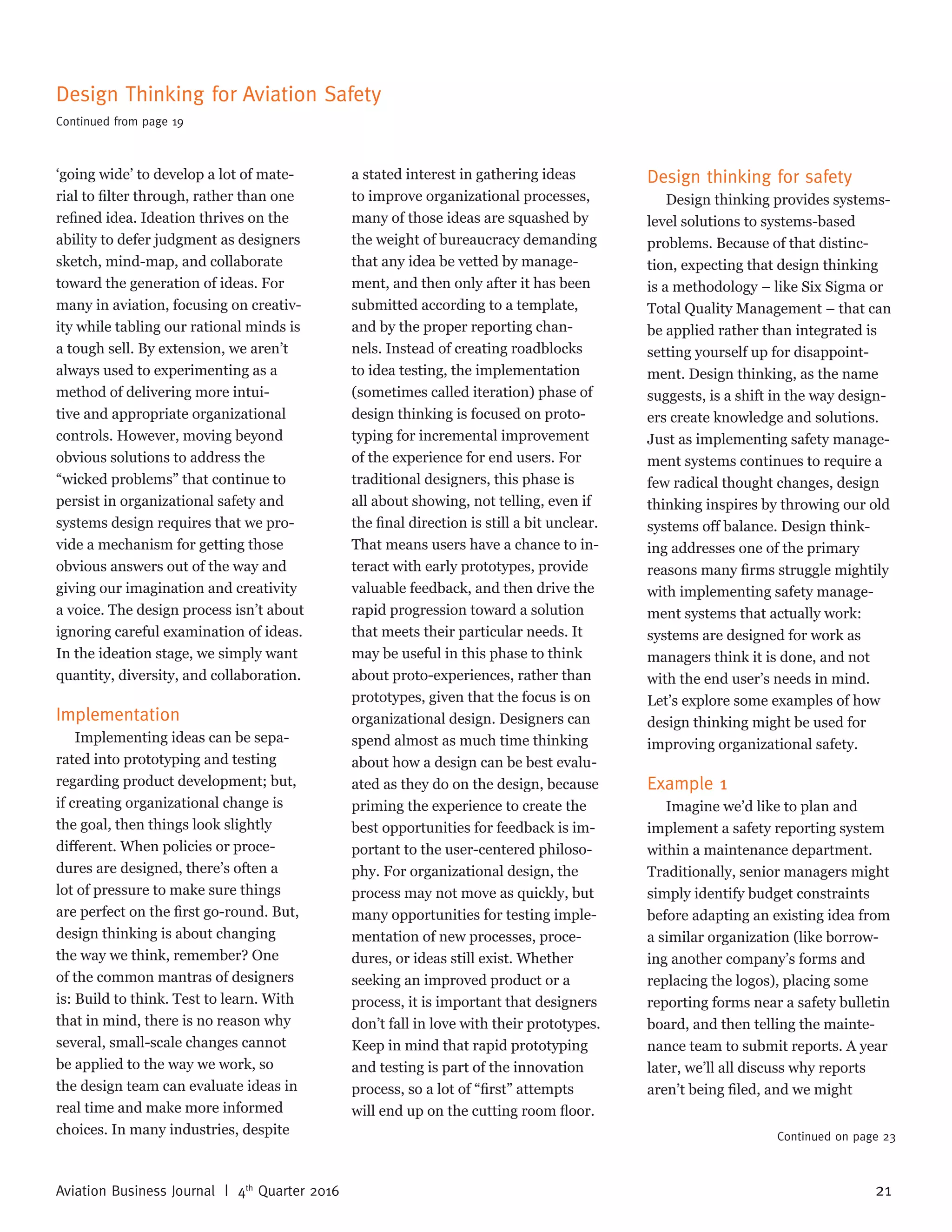 Design Thinking for Aviation Safety by Dr. Benjamin Goodheart | PDF