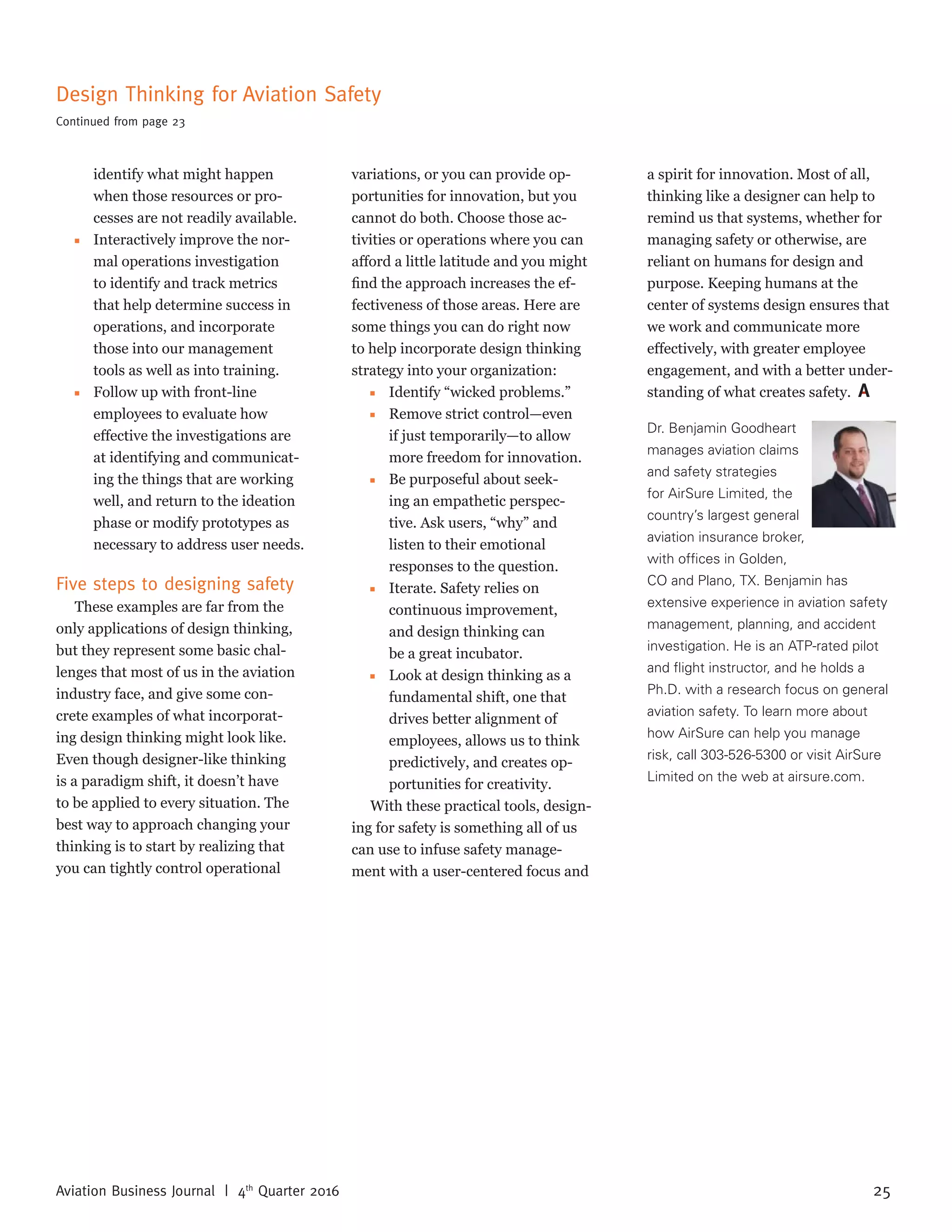 Design Thinking for Aviation Safety by Dr. Benjamin Goodheart | PDF