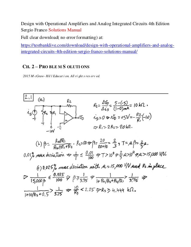 Design with operational amplifiers and analog integrated circuits 4th… Design with operational amplifiers and analog integrated circuits 4th…