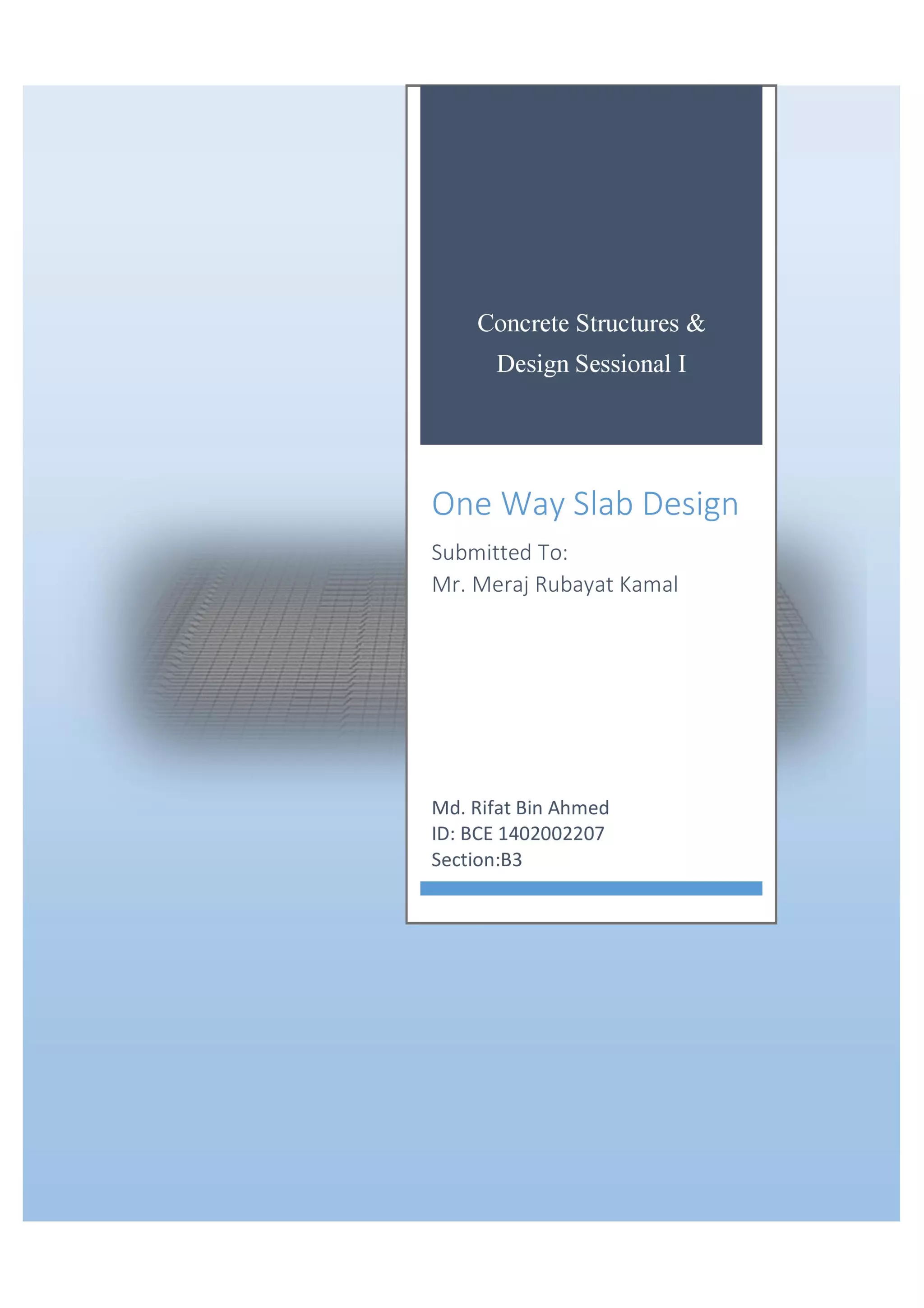 Design of reinforced concrete structures(one way slab)+with calculation ...