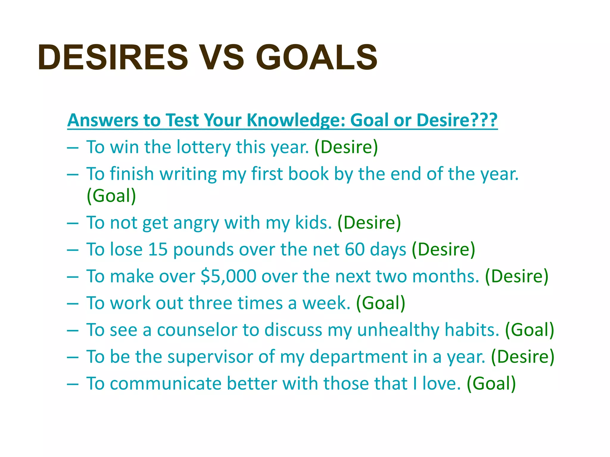 Goals vs Desires | PPTX