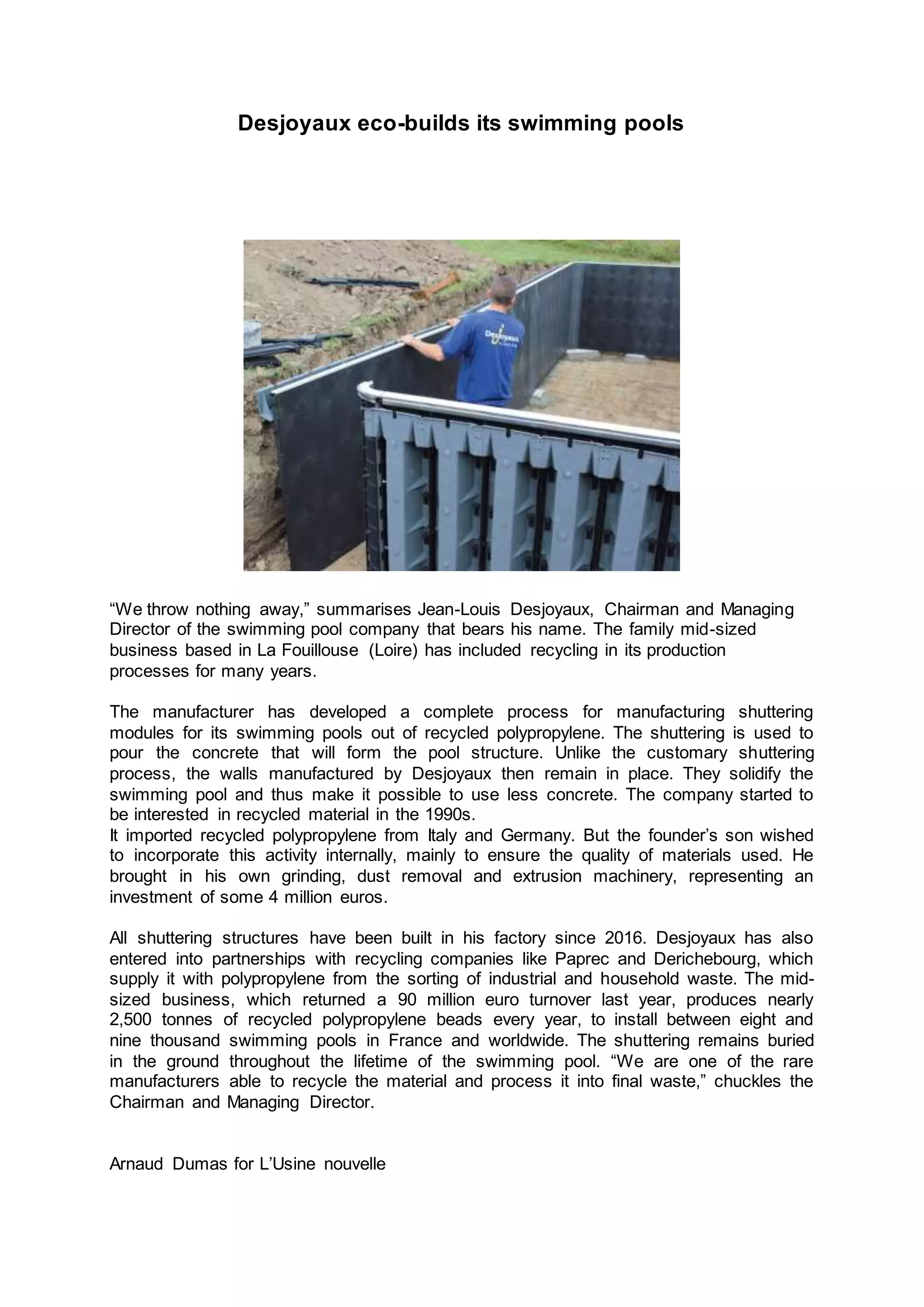 Desjoyaux eco built its swimming pools | DOCX
