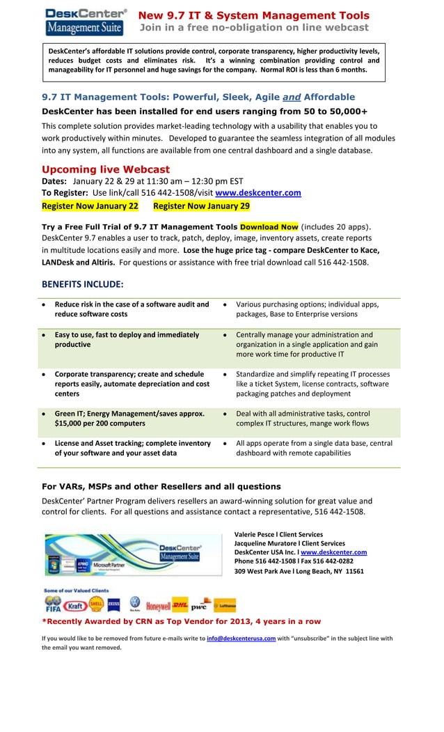 DeskCenter IT & System Management Webcast | PDF