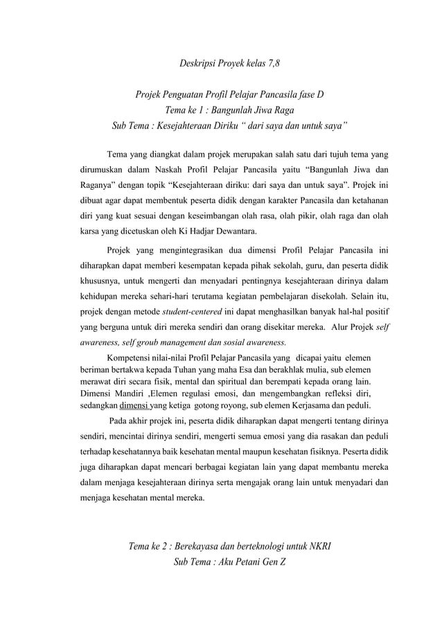 Deskripsi Proyek p5 untuk kelas 7 dan 8 | DOCX