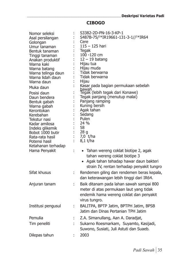 Deskripsi varietas padi 2009 | PDF