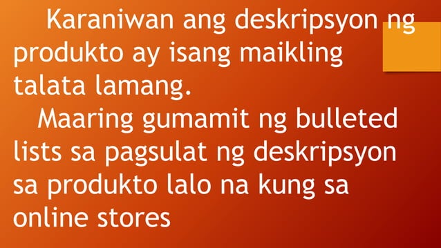 Deskripsyon ng produkto | PPTX