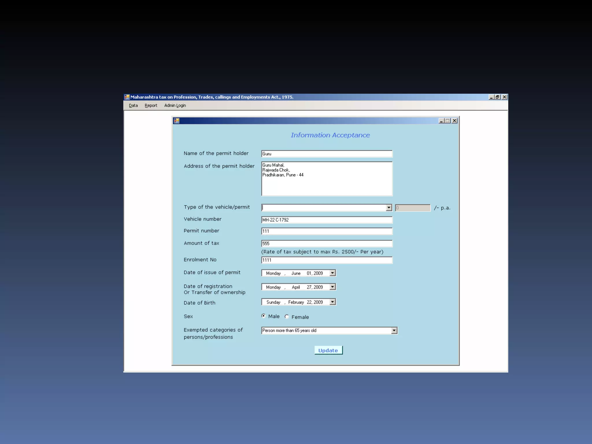 Desktop Based Application RTO Tax Calculation | PPT