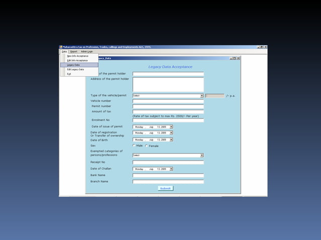 Desktop Based Application RTO Tax Calculation | PPT