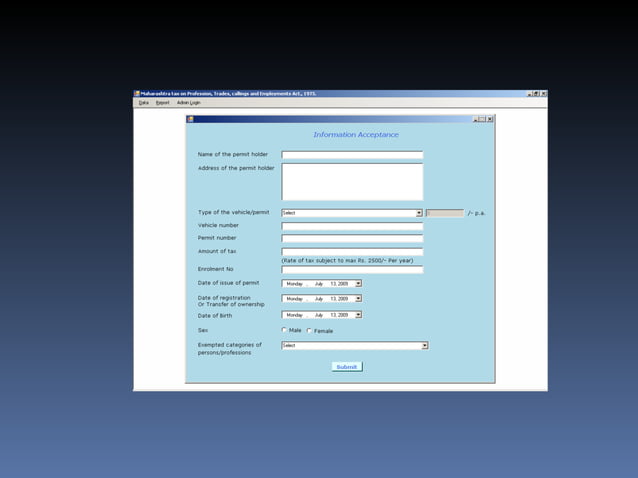 Desktop Based Application RTO Tax Calculation | PPT