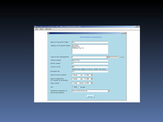 Desktop Based Application RTO Tax Calculation | PPT