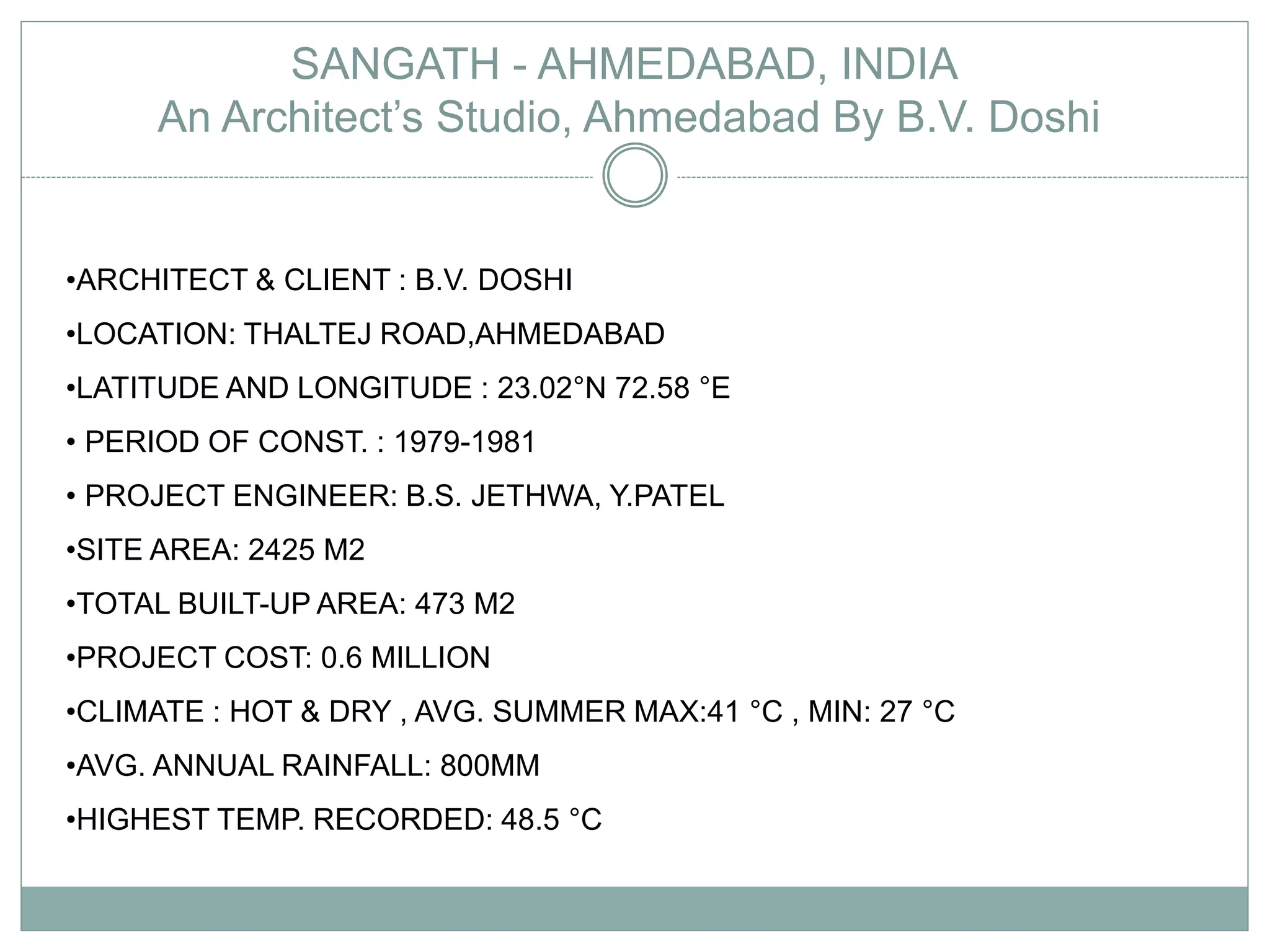 SANGATH - B.V DOSHI - AHMEDABAD - ARCHITECT OFFICE | PPTX