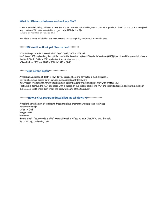 Desktop interview qestions & answer | PDF