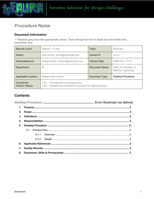 tekAura | Desktop Procedure Template (2016) | PDF | Desktop Publishing | Computer Software and ...