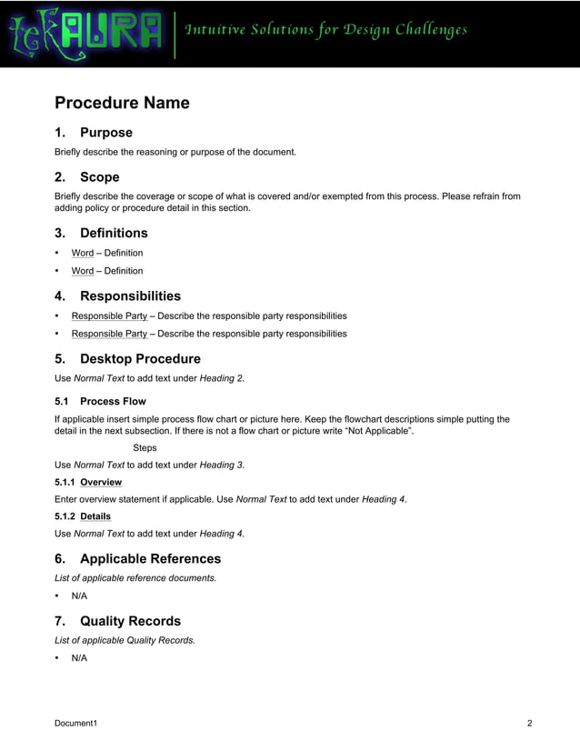 tekAura | Desktop Procedure Template (2016) | PDF | Desktop Publishing | Computer Software and ...