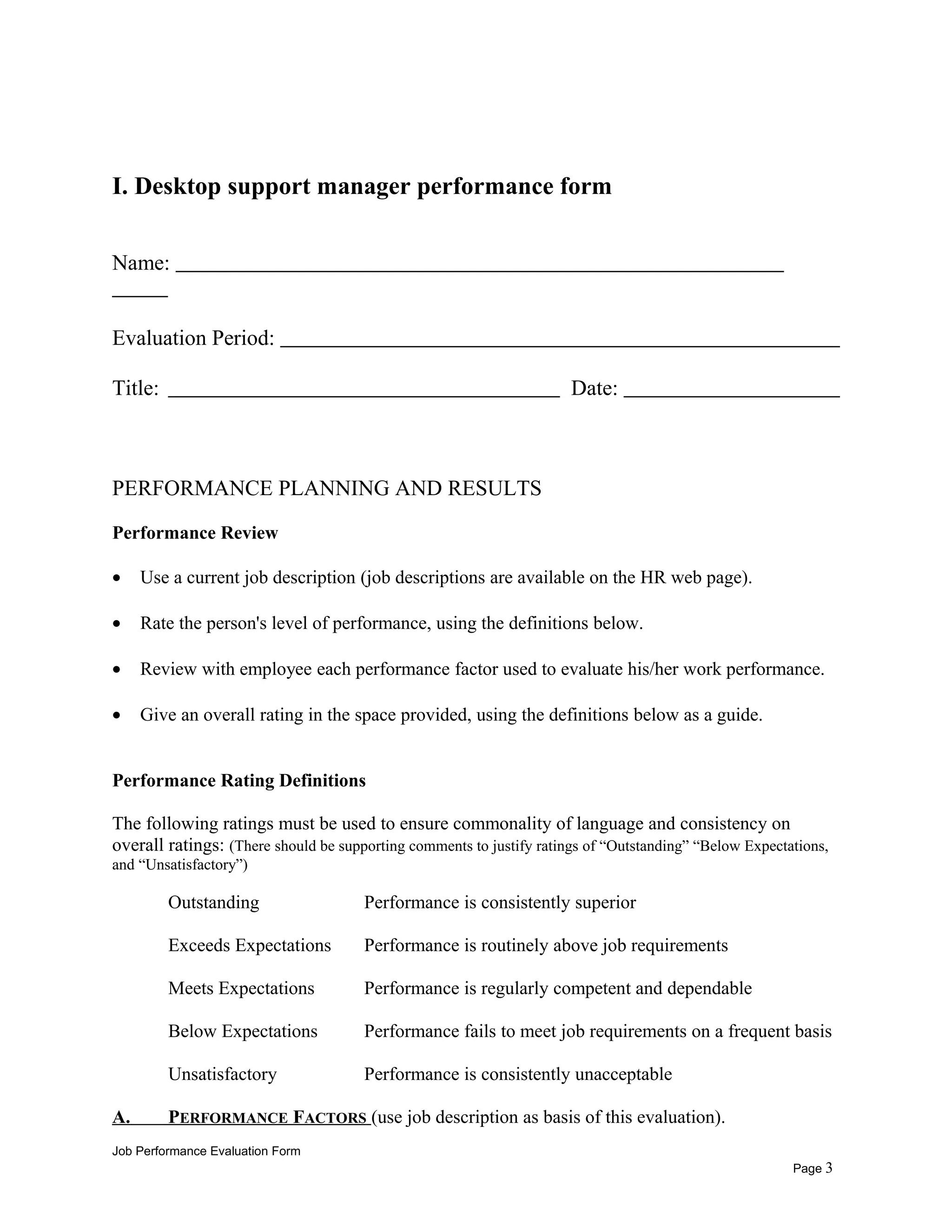 Desktop support manager performance appraisal | DOC