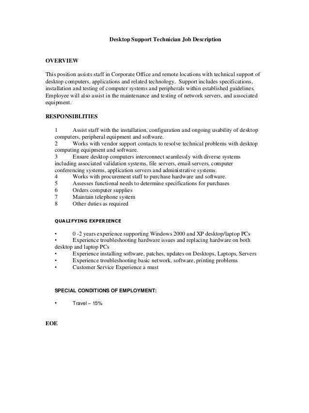 Desktop Support Technician Job Description Desktop Support Technician Job Description