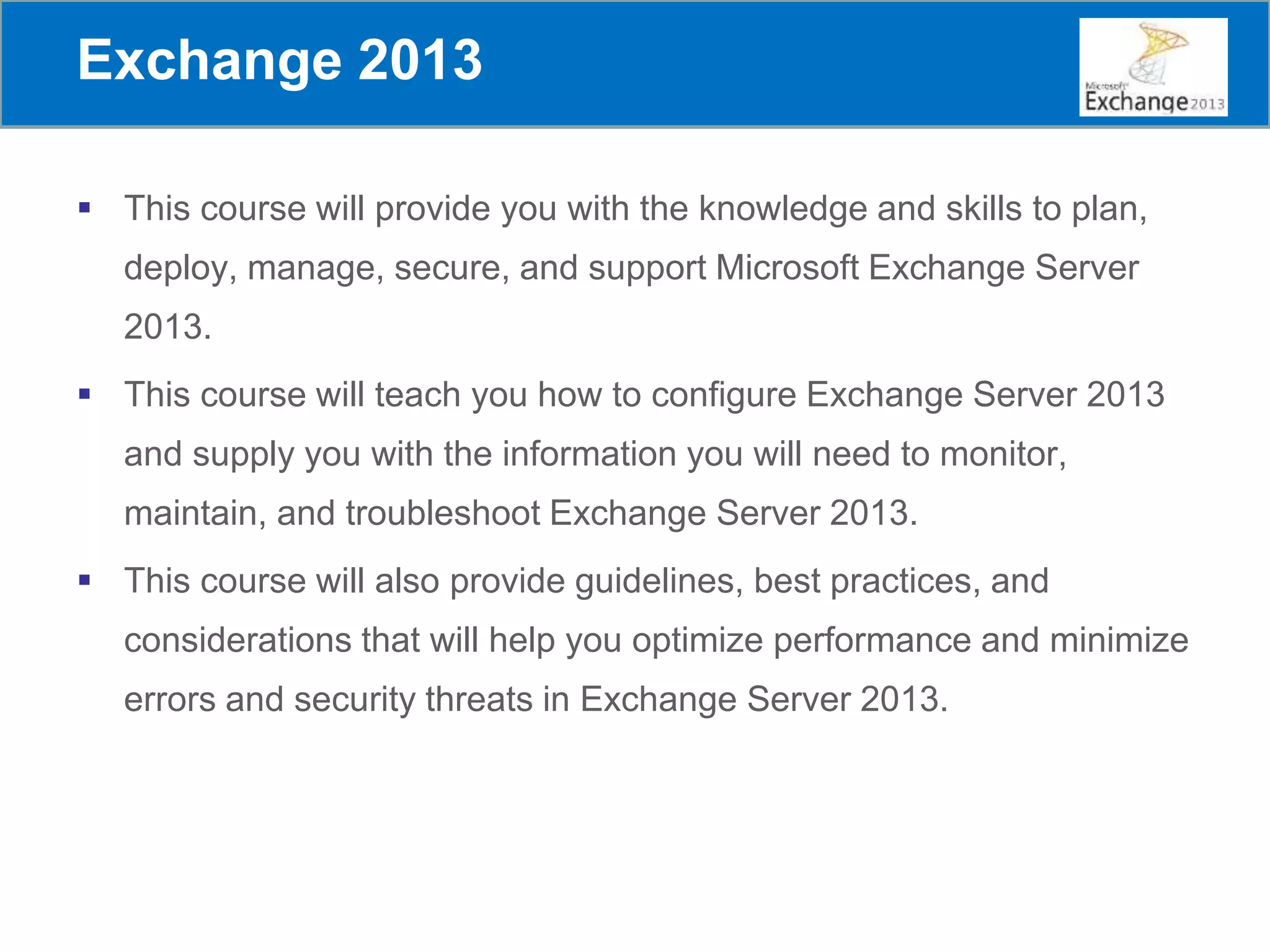 Exchange Server Training | Microsoft Exchange Server Training | PPTX