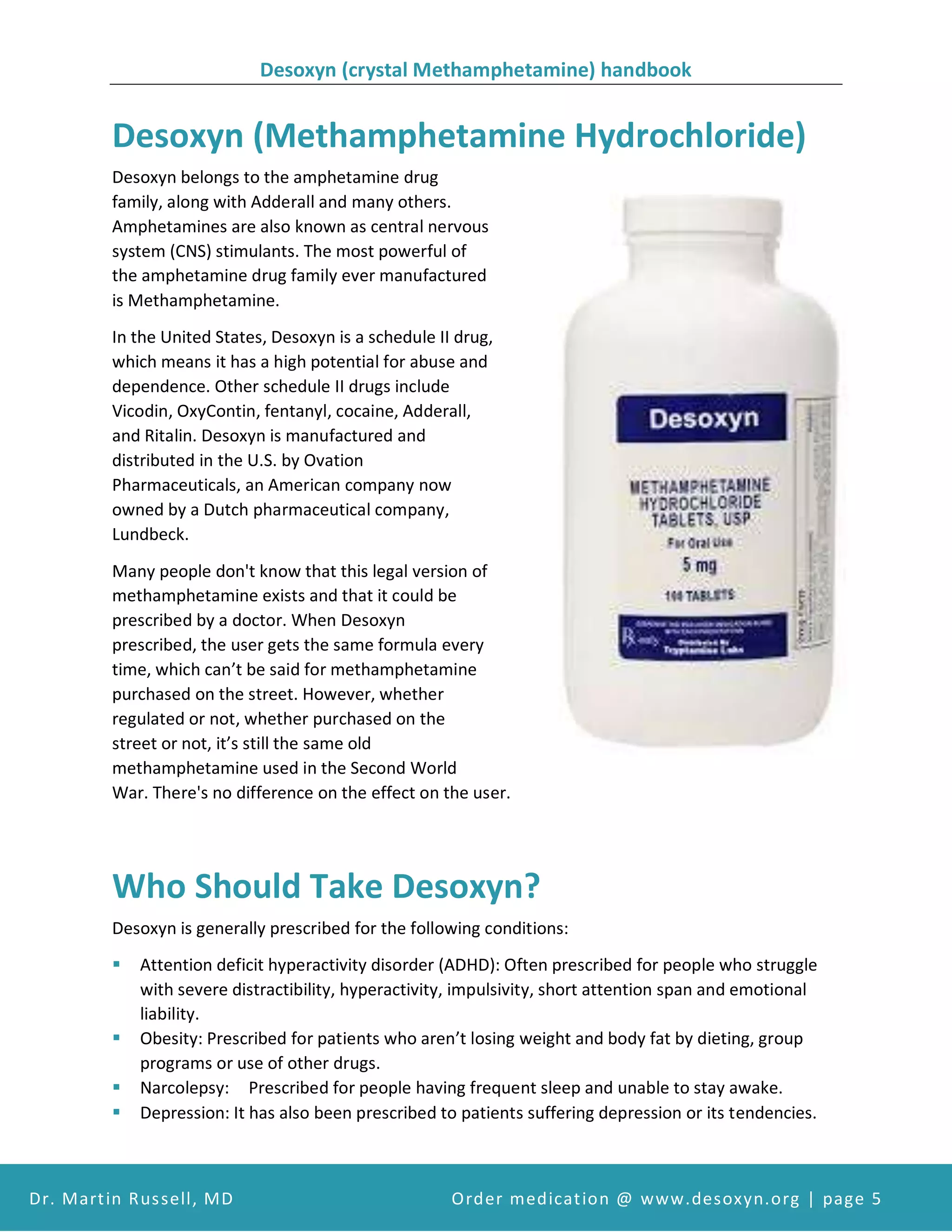 Desoxyn (crystal methamphetamine) booklet | PDF