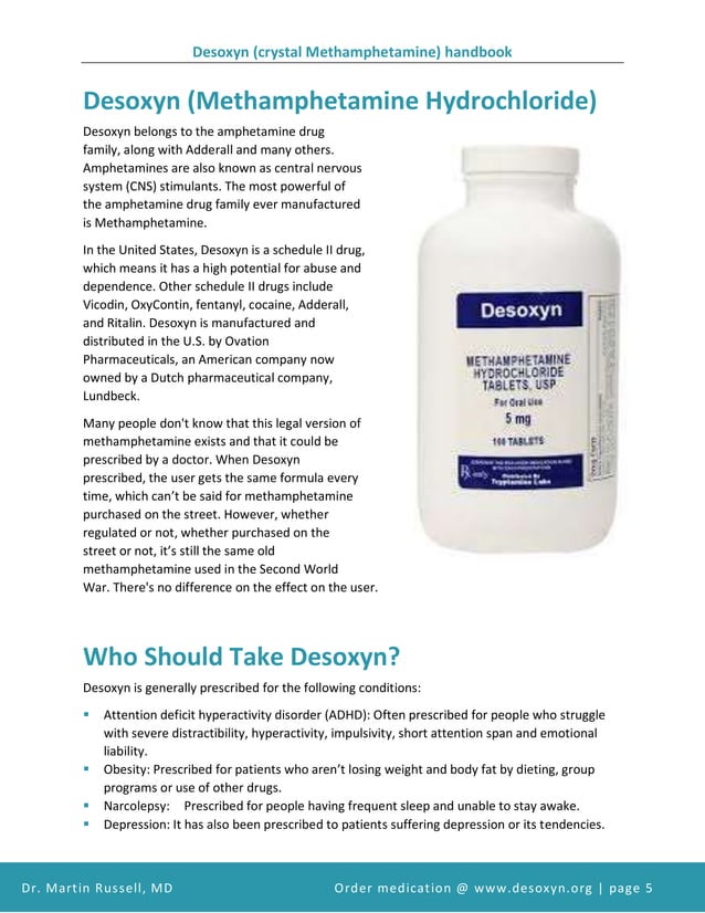 Desoxyn (crystal methamphetamine) booklet | PDF