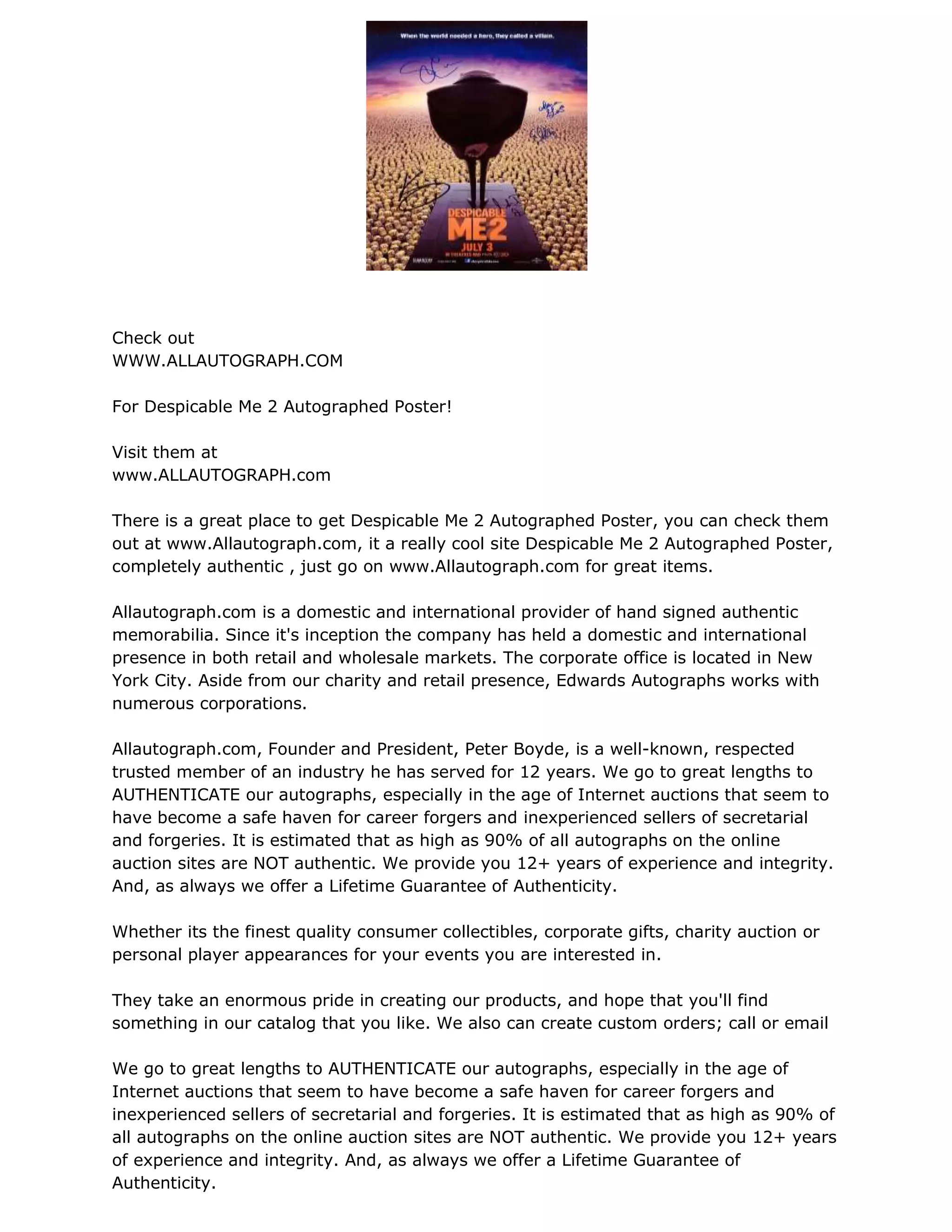 Despicable Me 2 Signed Movie Poster | DOCX