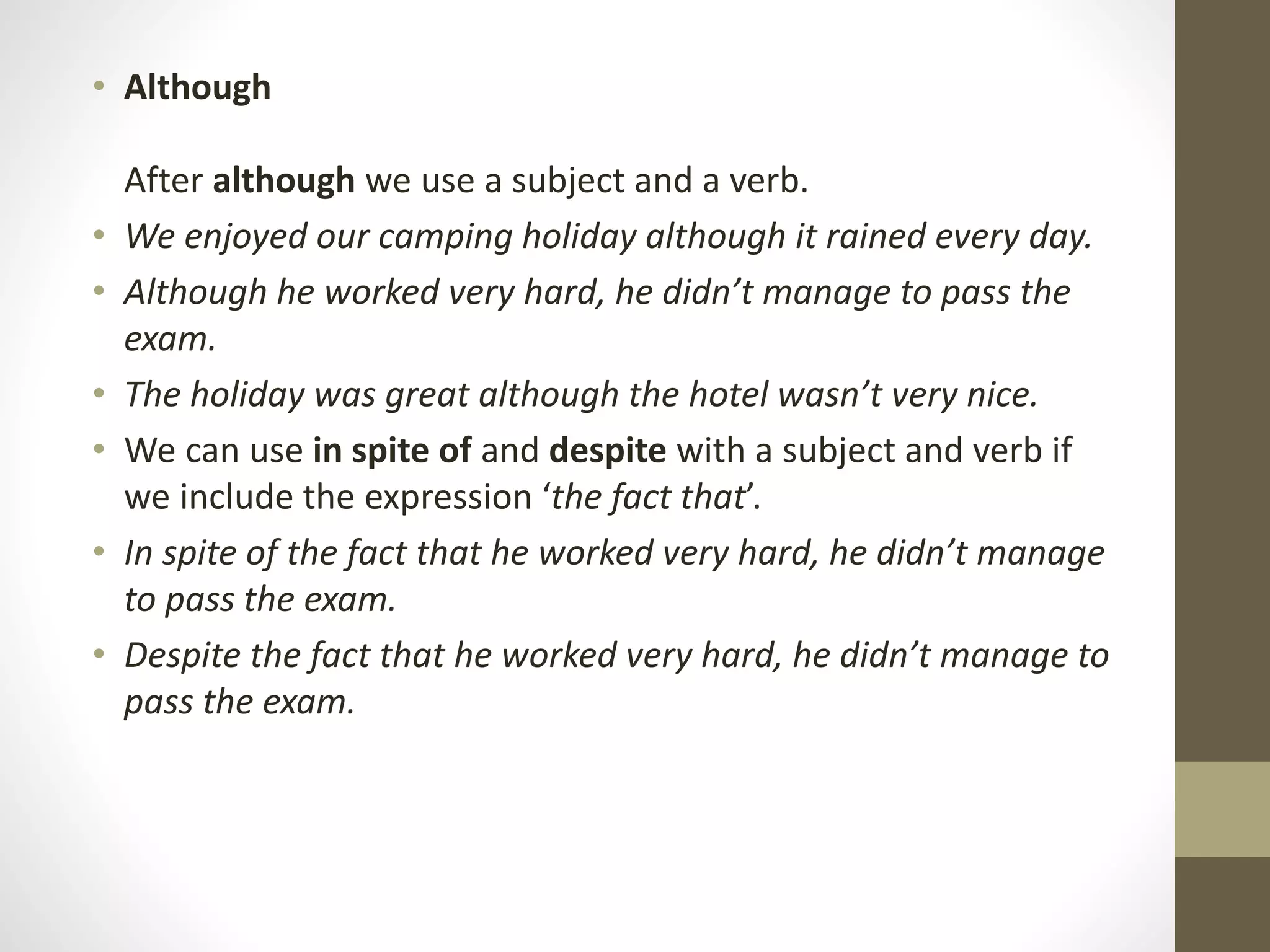 Despite, in spite of, although | PPTX