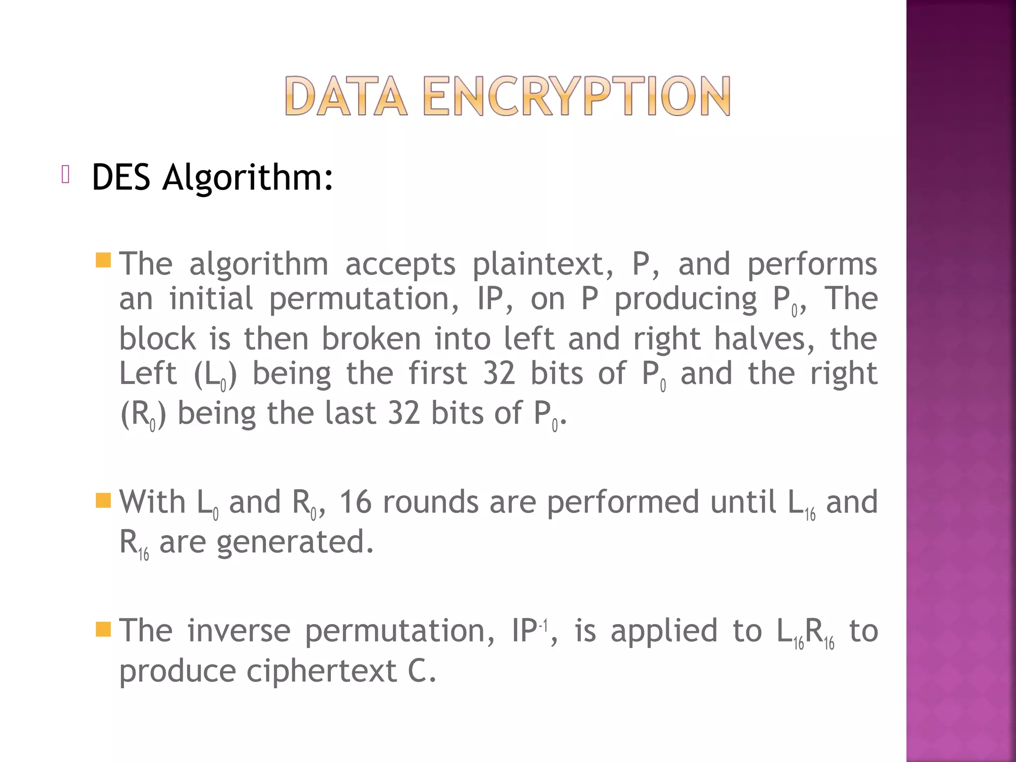 DES (Data Encryption Standard) pressentation | PPT