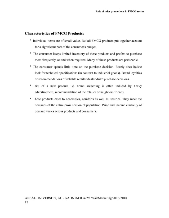 “ROLE OF SALES PROMOTION ON FMCG” | PDF | Business Administration ...