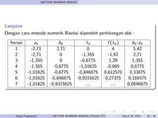 Tugas Metode Numerik Biseksi Pendidikan Matematika UMT | PPT