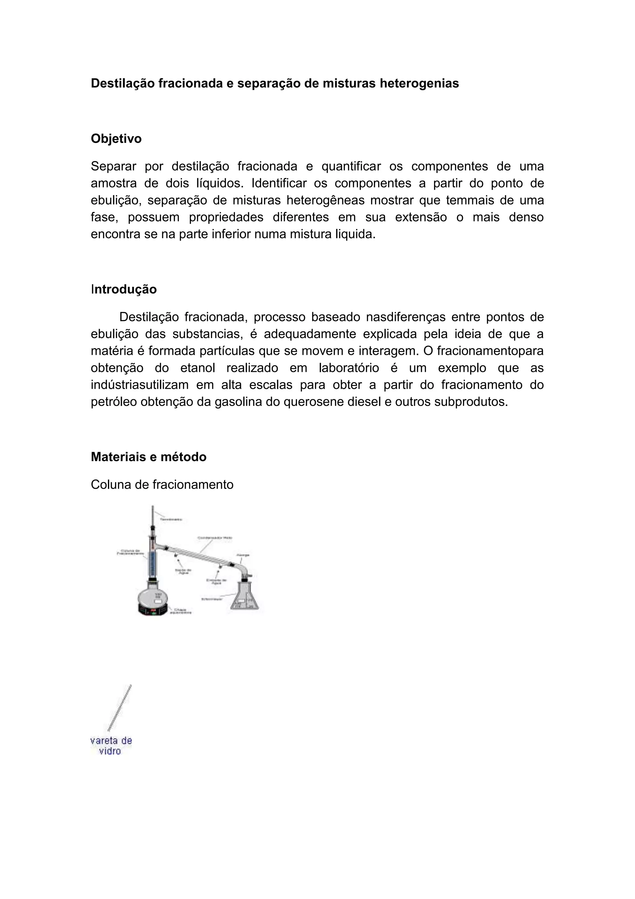Destilação fracionada e separação de misturas heterogenias | DOCX