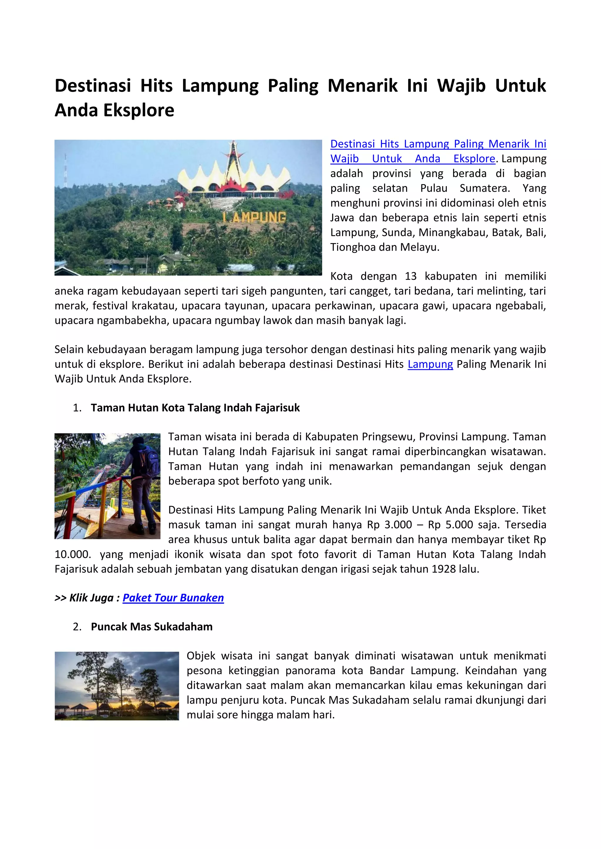 Destinasi hits lampung paling menarik ini wajib untuk anda eksplore | PDF