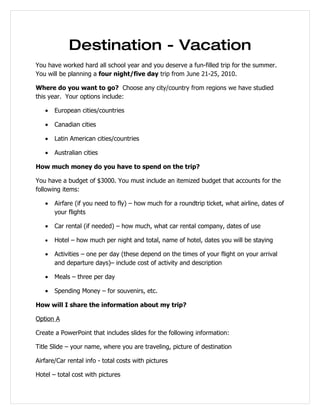 Destination vacation | DOC