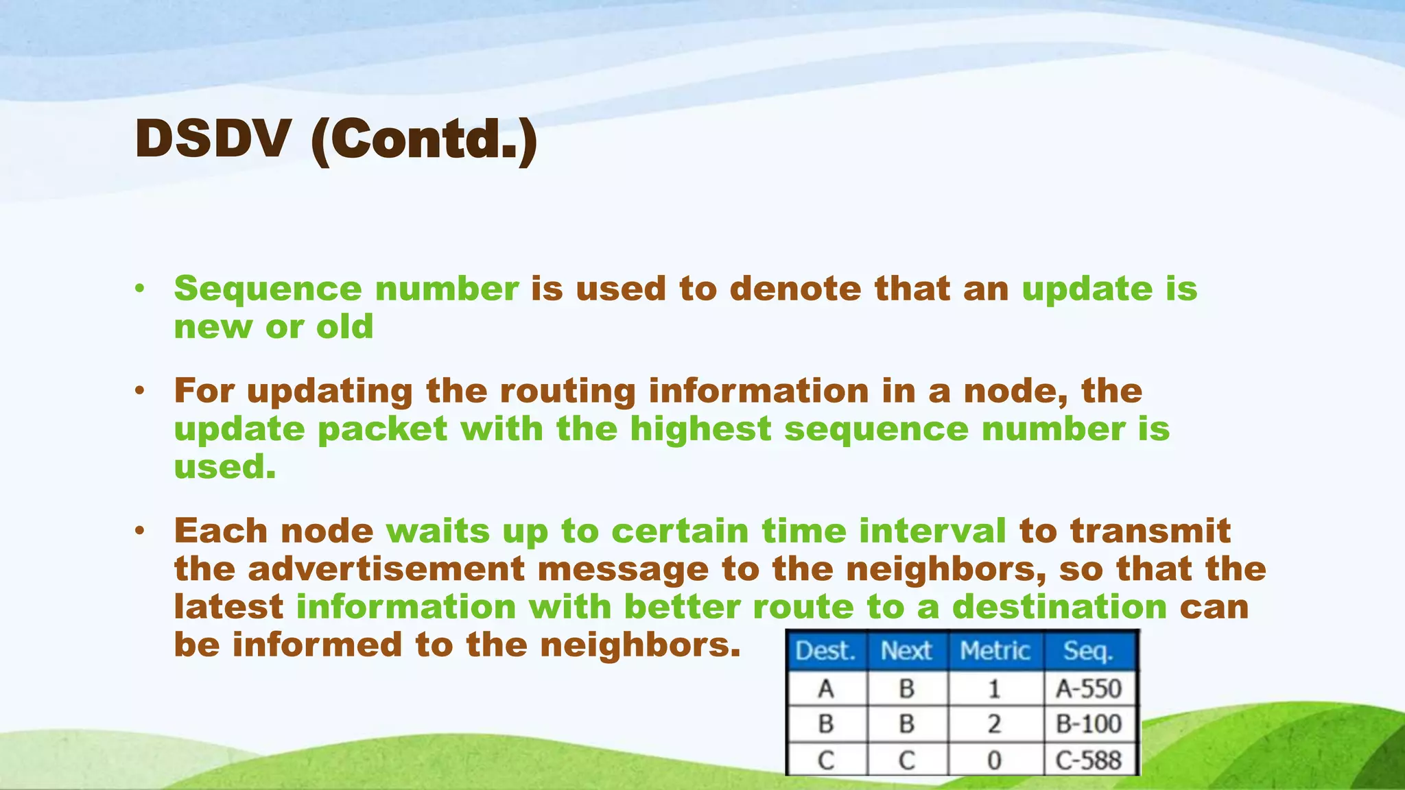 Destination Sequenced Distance Vector Routing (DSDV) | PPTX