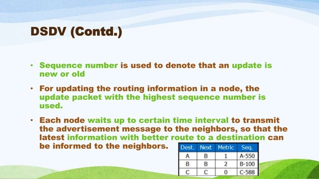 Destination Sequenced Distance Vector Routing (DSDV) | PPTX