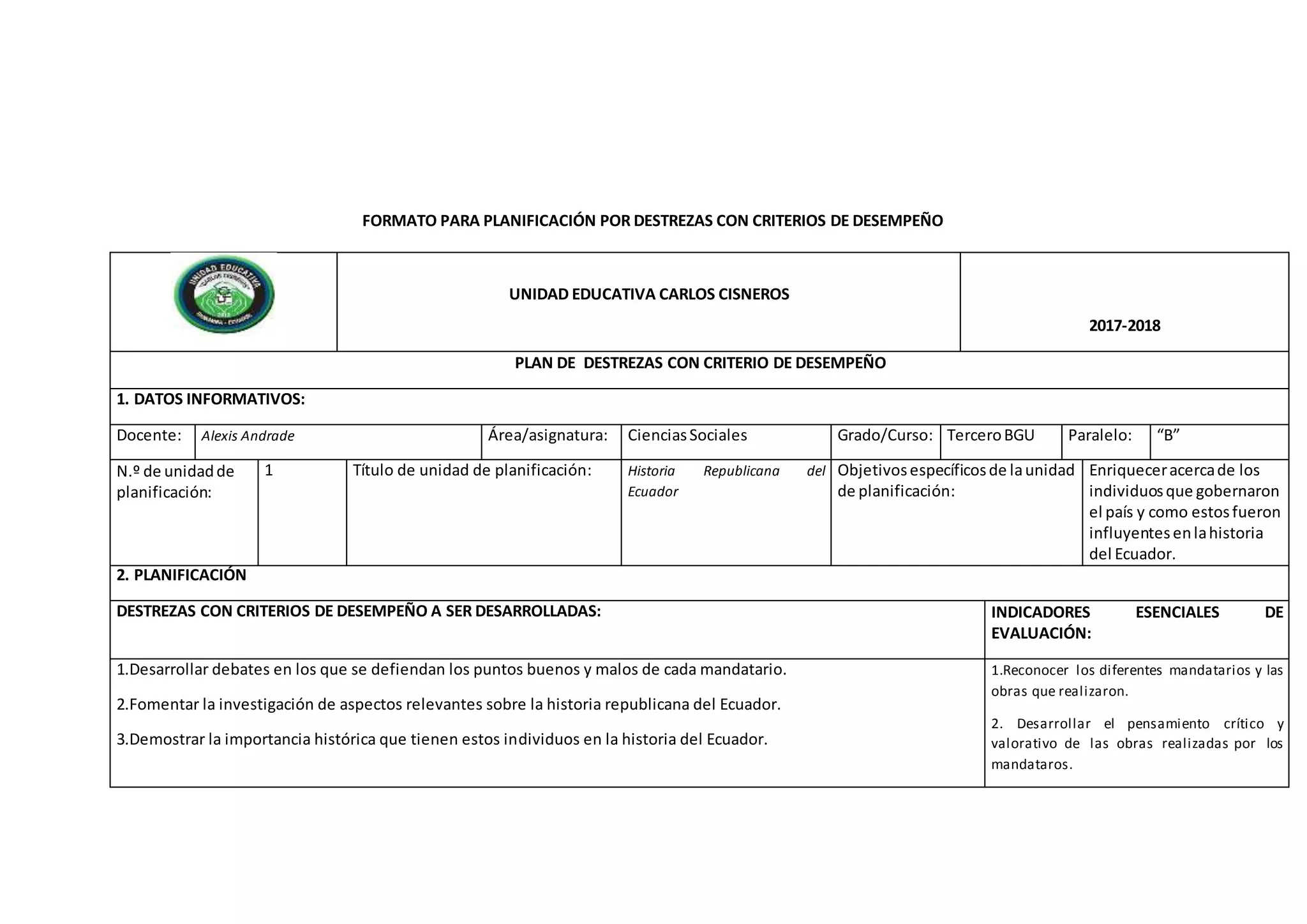 Destrezas con criterio de desempeño | DOCX