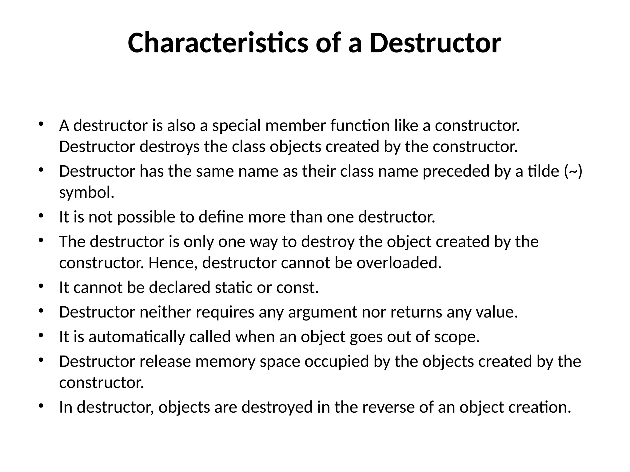 Destructors for object oriented c++ pptx | PPT