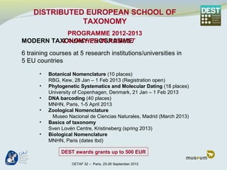 Distributed European School of Taxonomy - Sept 2012 | PPT