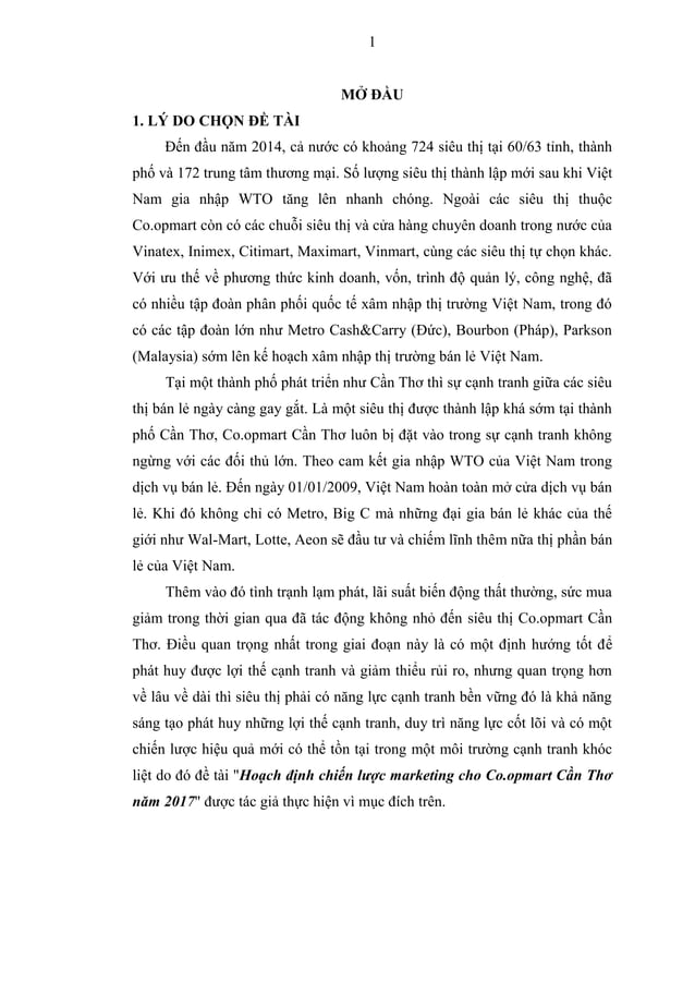 Đề tài: Hoạch định chiến lược marketing cho co.opmart Cần Thơ | PDF