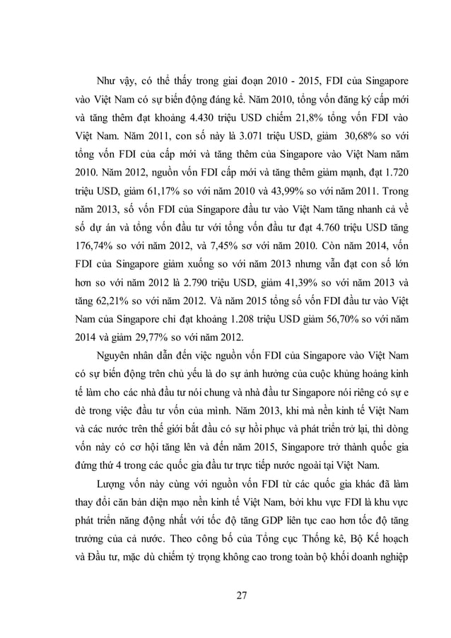 Thu hút vốn FDI của Singapore vào ngành công nghiệp chế biến ở Việt Nam | DOCX