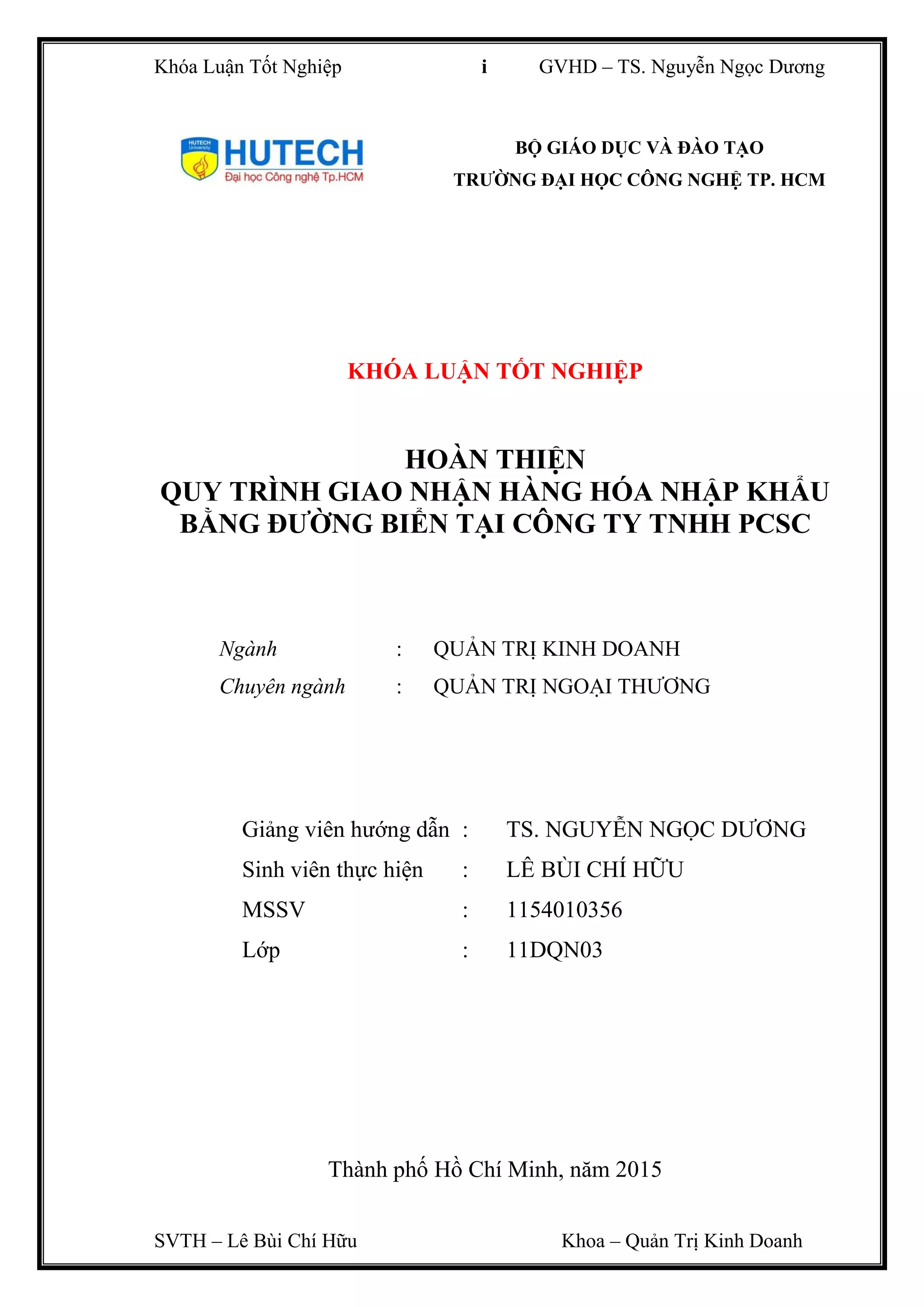 Khóa luận: Quy trình giao nhận hàng hóa nhập khẩu bằng đường biển | PDF