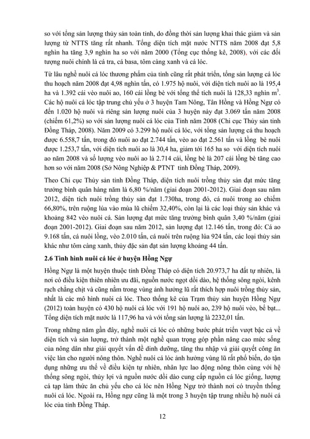 Hiệu quả kinh tế - kỹ thuật của mô hình nuôi cá Lóc trong ao đất | PDF