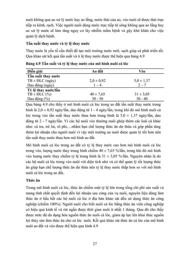 Hiệu quả kinh tế - kỹ thuật của mô hình nuôi cá Lóc trong ao đất | PDF