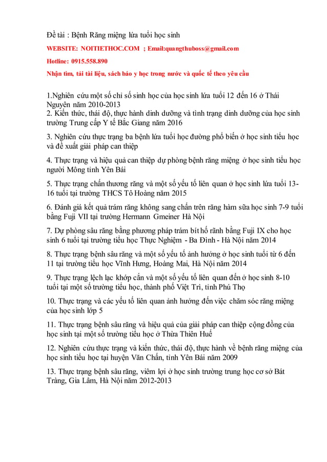 Đề tài Bệnh răn miệng ở học sinh | PDF