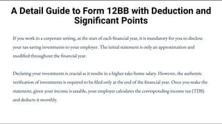 Comprehensive Guide to Form 12BB for Deductions and Key Highlights | PPT